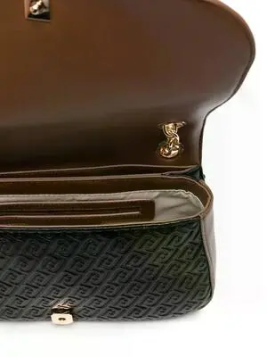 Liu Jo Monogram-embossed Stripe-detail Shoulder Bag - Black