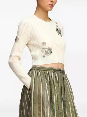 Cinq À Sept Allison Ribbed Cardigan With Floral Embellishments
