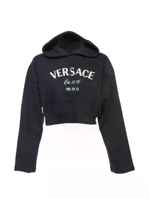 Versace Logo-embroidered Cropped Hoodie - Blue