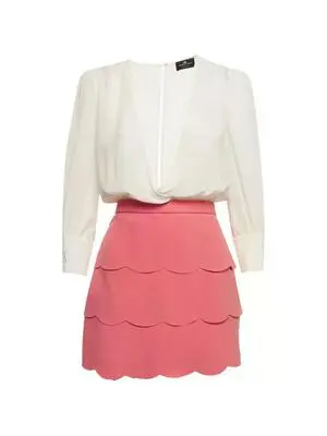 Elisabetta Franchi Plunge Neck Scalloped-tier Mini Dress