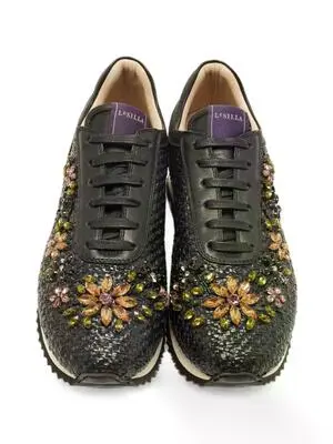 LE SILLA Crystal-embellished Raffia Sneakers