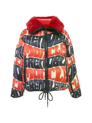 Moncler All-over Logo Print Faux Fur Collar Puffer Jacket
