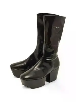 Prada Triangle Logo Platform Ankle Boots