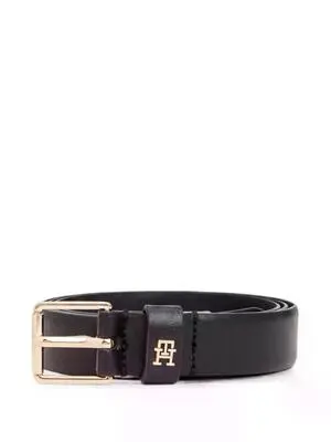 Tommy Hilfiger Th Monogram Plaque Leather Belt - Black