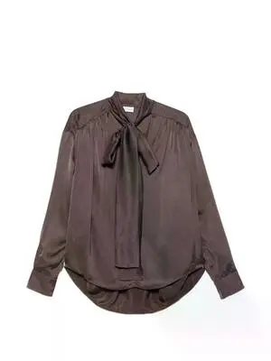 Andamane Mathilda Gathered Blouse With Pussy-bow Collar - Brown