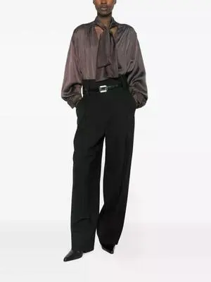 Andamane Mathilda Gathered Blouse With Pussy-bow Collar - Brown