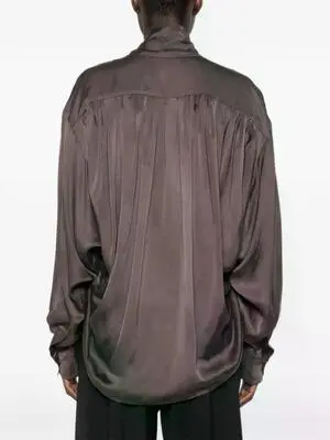 Andamane Mathilda Gathered Blouse With Pussy-bow Collar - Brown