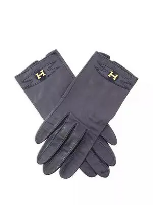 Hermès 2010s H-logo Leather Gloves - Blue