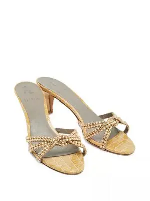 GINA Croc-embossed Crystal-embellished Sandals