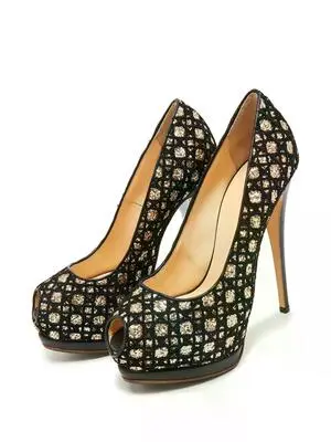 GIUSEPPE ZANOTTI Glitter Cage-pattern Platform Pumps