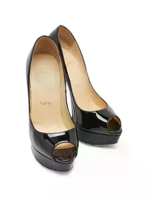CHRISTIAN LOUBOUTIN Patent Leather Peep-toe Platform Stiletto Pumps