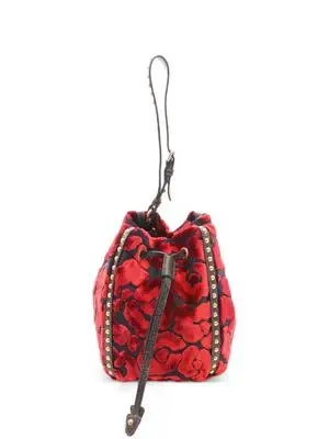 Prada Floral Print Studded Velvet Bucket Bag