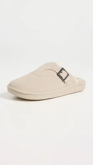 BRUNCH Suede Shearling Slippers With Buckle Detail - Beige