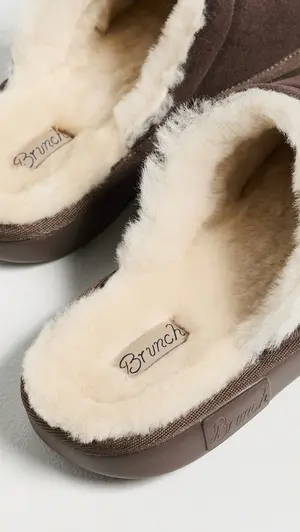 BRUNCH Essential Suede Shearling Slippers - Brown