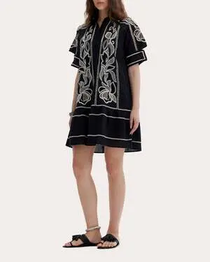 SCARLETT POPPIES Yuddha Embroidered Shirt Dress