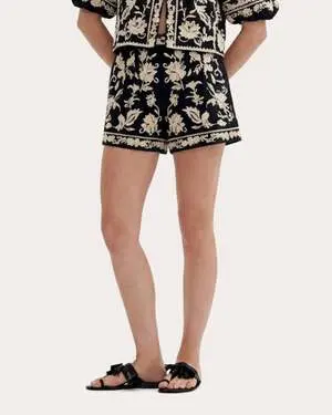 SCARLETT POPPIES Centura Embroidered Floral Shorts