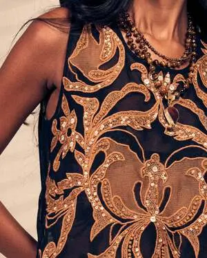 SCARLETT POPPIES Indra Embroidered Sequin Mesh Top