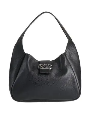Emporio Armani Pebbled Leather Hobo Bag With Appliqués - Black