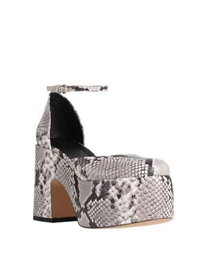 ODISSI Light Snakeskin Print Leather Platform Pumps With Ankle Strap