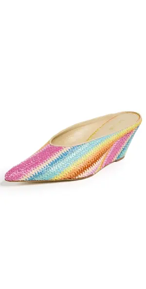 Larroude Raffia Striped Wedge Mules - Rainbow Raffia