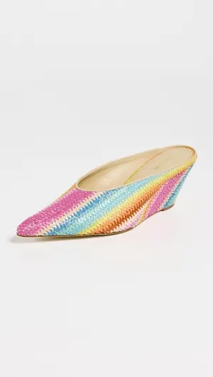 Larroude Raffia Striped Wedge Mules