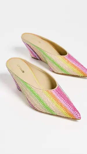 Larroude Raffia Striped Wedge Mules