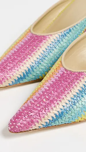 Larroude Raffia Striped Wedge Mules