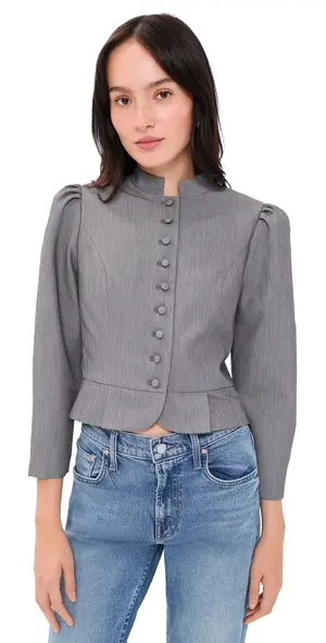 WAYF WAYF Kaelani Cropped Jacket With Band Collar And Puff Sleeves