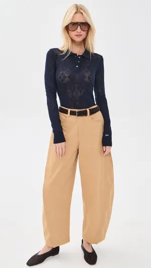Sea Jane Argyle Pointelle Knit Polo Sweater - Navy