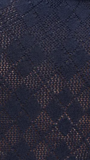 Sea Jane Argyle Pointelle Knit Polo Sweater - Navy