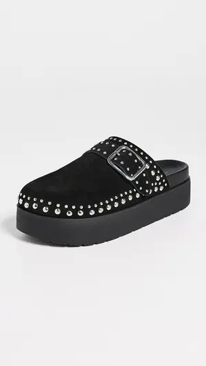 Free People Cayatana Suede Studded Mules - Black Suede