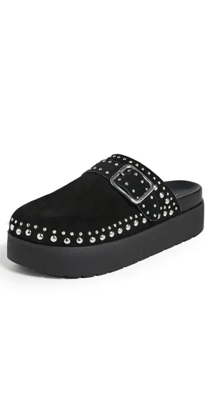 Free People Cayatana Suede Studded Mules - Black Suede