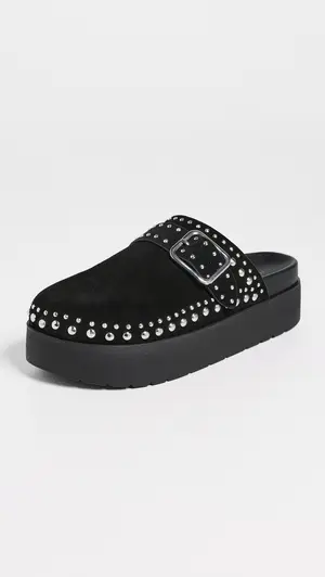Free People Cayatana Suede Studded Mules - Black Suede