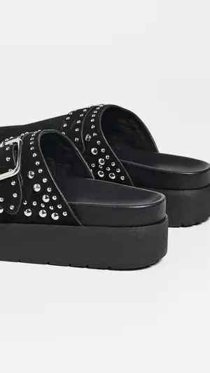 Free People Cayatana Suede Studded Mules - Black Suede