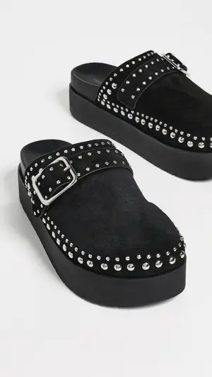 Free People Cayatana Suede Studded Mules - Black Suede