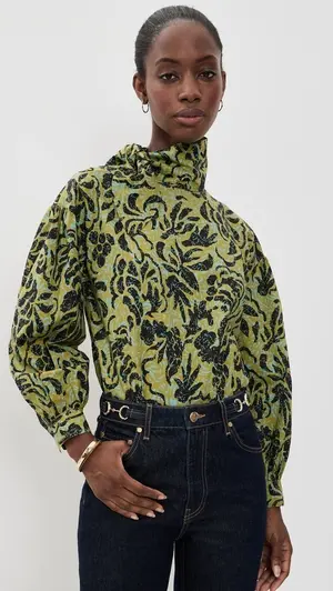 Ulla Johnson Pastel Print" Long Sleeve Cotton Blouse - Chartreuse