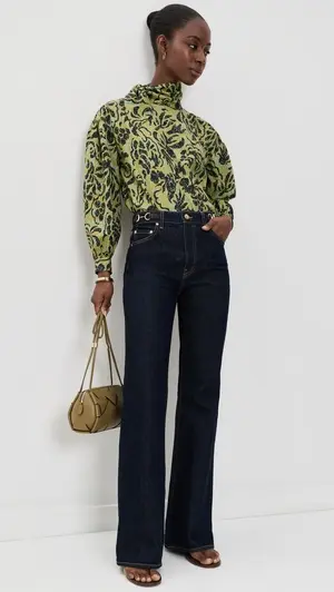 Ulla Johnson Pastel Print" Long Sleeve Cotton Blouse - Chartreuse
