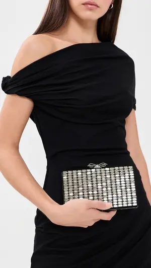 SELF-PORTRAIT Silver Chainmail Clutch With Crystal Embellishment And Bow Accent - Color