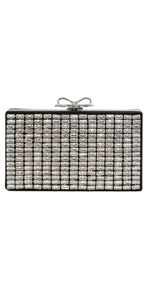 SELF-PORTRAIT Silver Chainmail Clutch With Crystal Embellishment And Bow Accent Silver