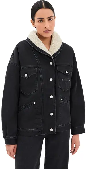 Isabel Marant Étoile Pimia Denim Jacket With Sherpa Collar - Faded Black
