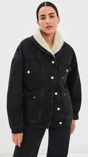 Isabel Marant Étoile Pimïa Denim Jacket With Shearling Collar - Faded Black