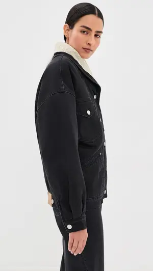 Isabel Marant Étoile Pimïa Denim Jacket With Shearling Collar - Faded Black