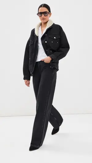 Isabel Marant Étoile Pimïa Denim Jacket With Shearling Collar - Faded Black