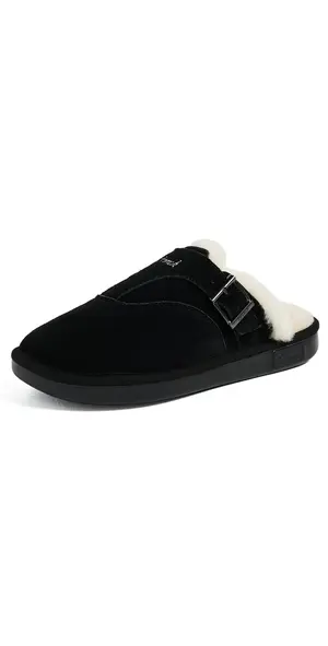 BRUNCH Suede Shearling Slippers With Adjustable Buckle - Black