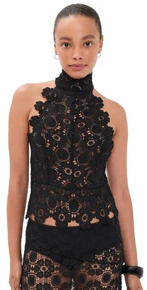 Lioness Black Lace Halterneck Cropped Top - Noir