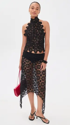 Lioness Trophy Halter Top In Crochet Lace - Noir