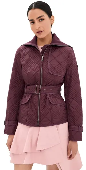 Burberry Abbeydale Quilted Belted Jacket - Vineyard Red