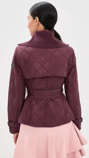 Burberry Abbeydale Quilted Belted Jacket - Vineyard Red