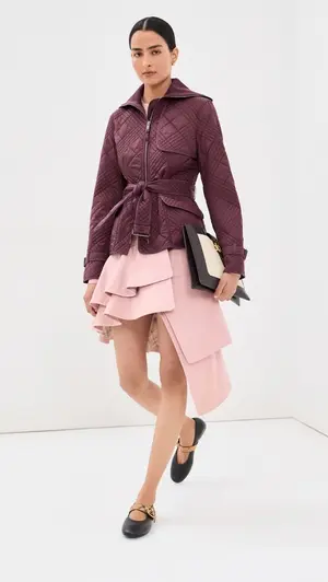 Burberry Abbeydale Quilted Belted Jacket - Vineyard Red
