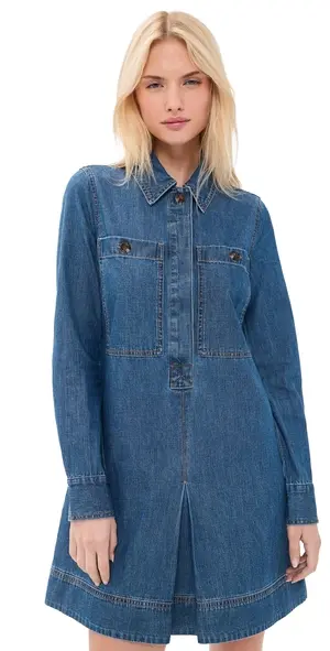Veronica Beard Pryce Mini Denim Shirt Dress - Bandit Light